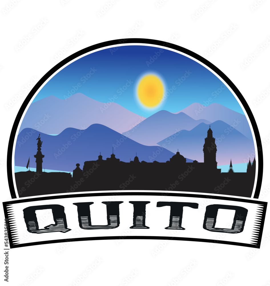 Quito Equador Skyline Sunset Travel Souvenir Sticker Logo Badge Stamp ...