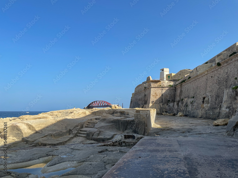 The rock shore alongside Fort Saint Elmo a star fort in use from 1552 ...