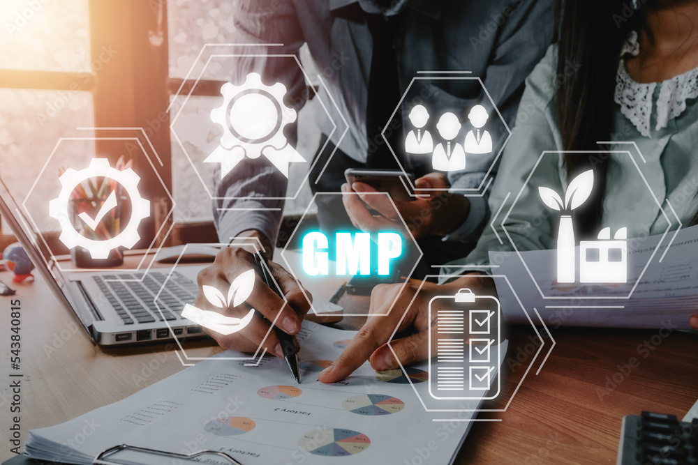 GMP Good Manufacturing Practice Medical Pharmacy Сoncept, Business team ...