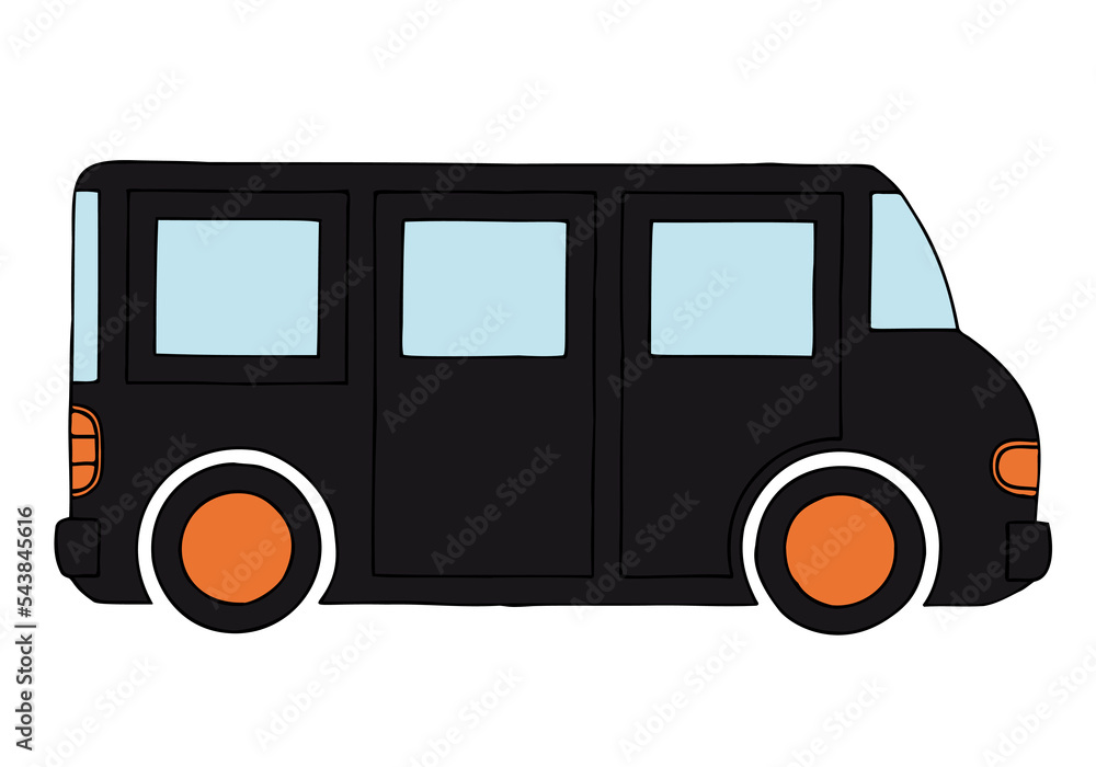 Black concept minivan with gold alloy caps on wheels. Hand Drawn ...