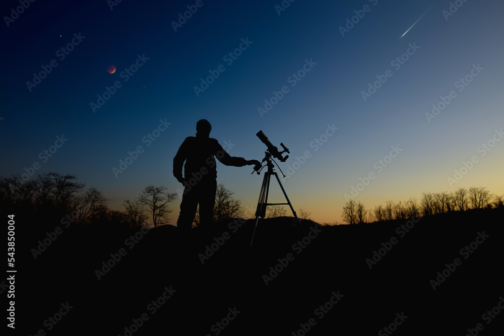 Astronomical telescope and equipment for observing stars, Milky way ...