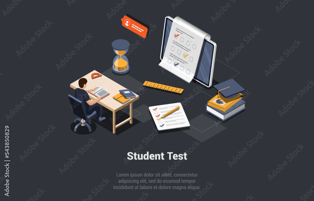 Education, Graduation, Student Test Concept. Happy Cheerful Boy Pupil ...