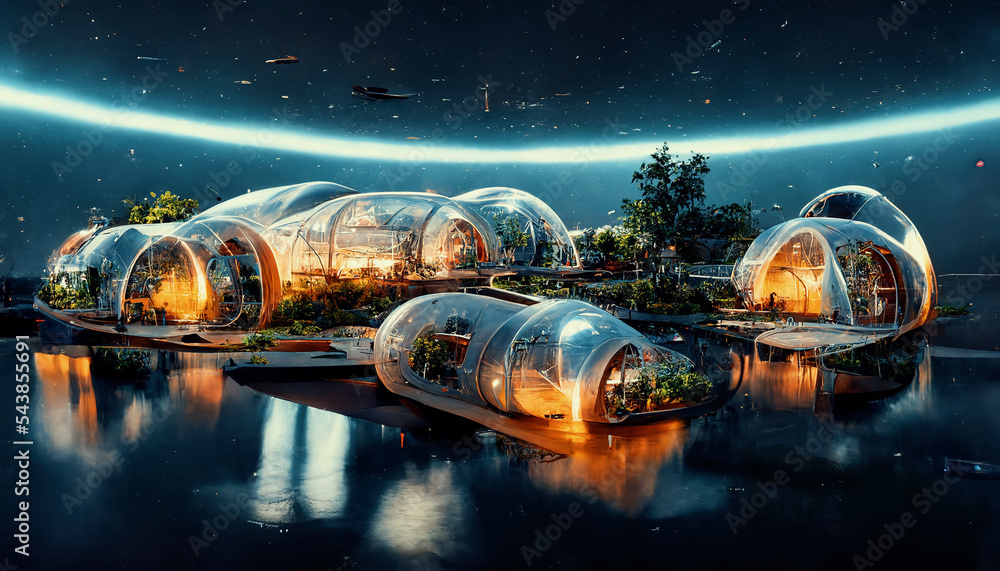 Space Expansion Concept Of Human Settlement In Alien World With Green