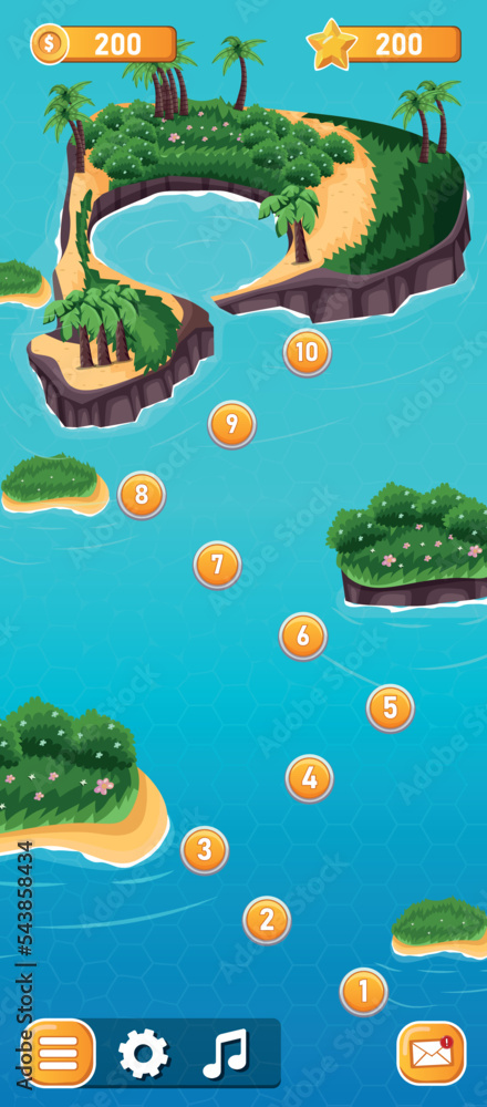 Game map with many levels, landscape, user interface ui - ux Stock ...
