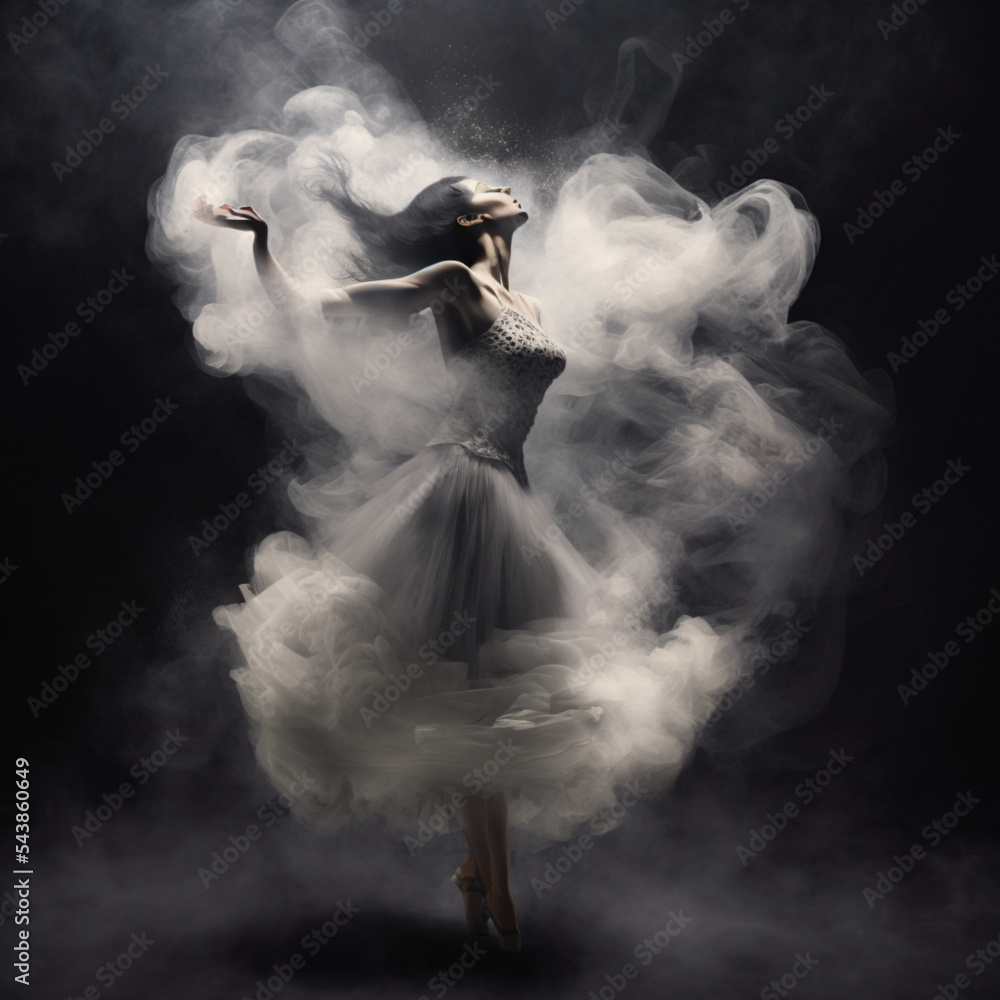 Beautiful female dancer dissolving into white smoke - fictional ... Beautiful female dancer dissolving into white smoke - fictional ...