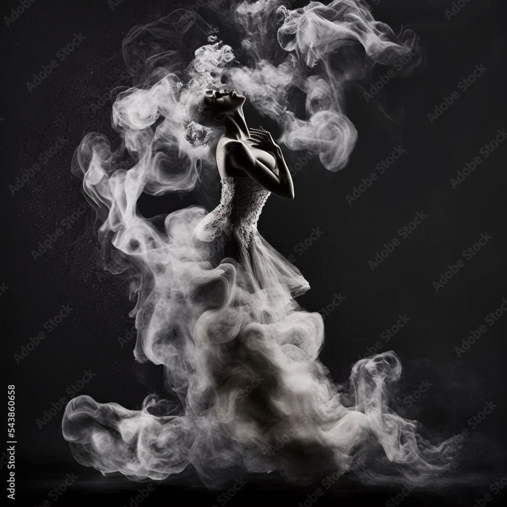 Beautiful female dancer dissolving into white smoke - fictional ...