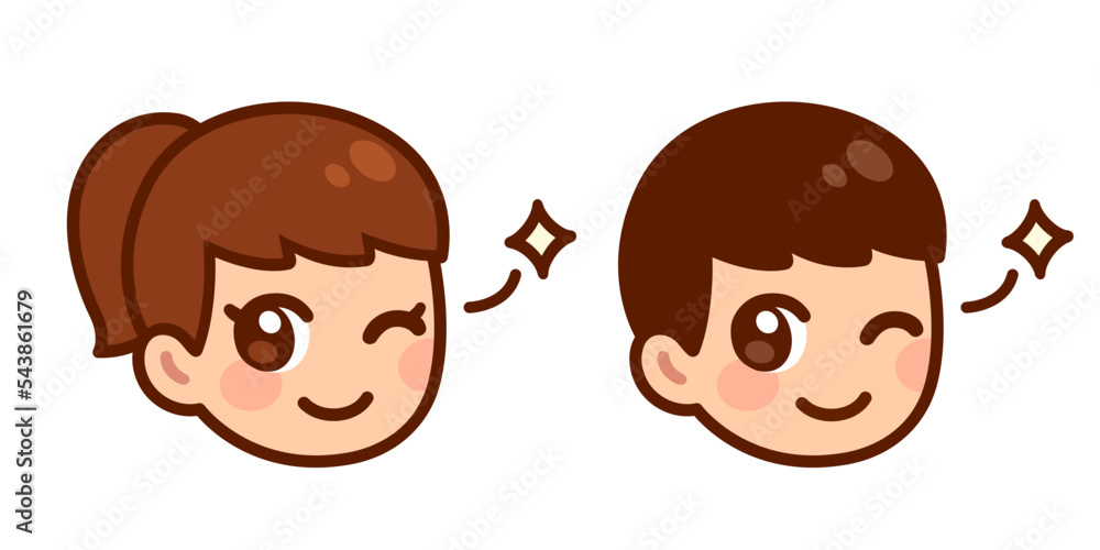 Cute anime boy and girl winking Stock Vector | Adobe Stock