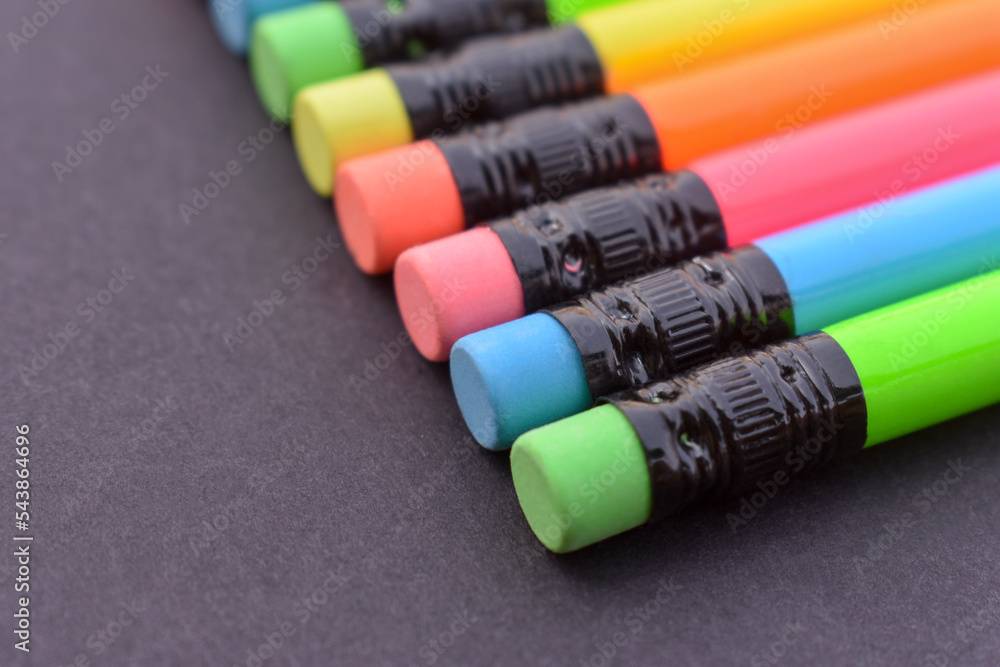Group of Multi colored pencils with rubber eraser. New pencils with ...