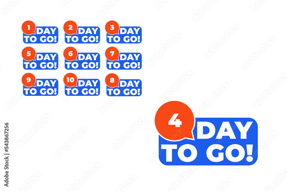 1-10 Day to go countdown banner. Blue label Number days left countdown ...