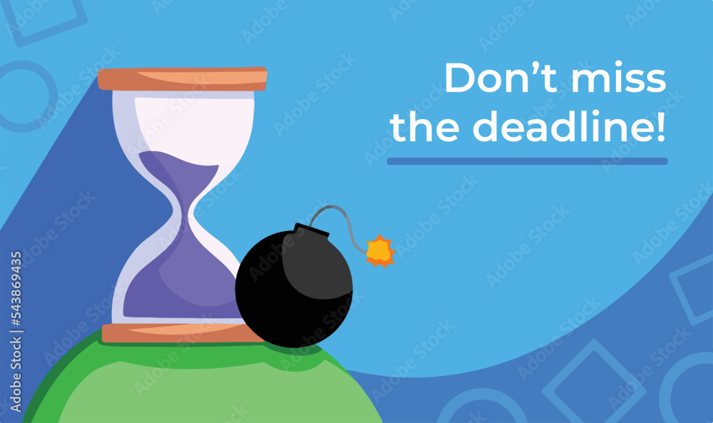 Don't miss the deadline illustrative background. Hourglass with purple sand and bomb vector ...