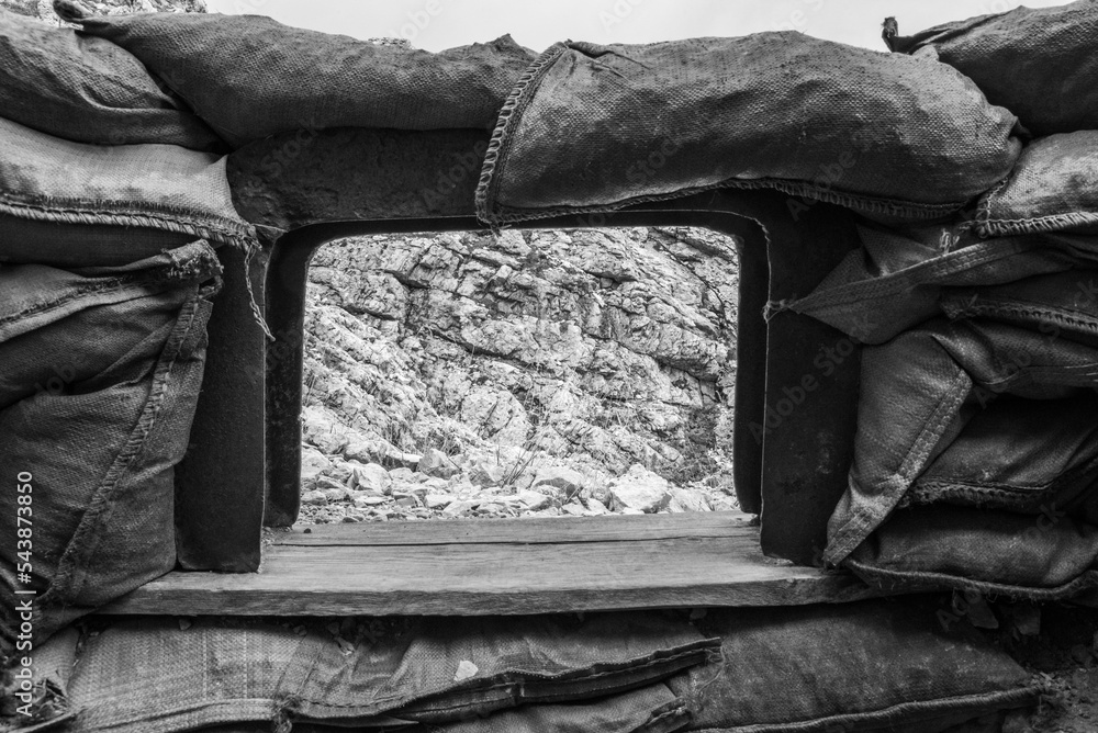 Old trenches and barbed wire at the Mount Lagazuoi fortification, built ...