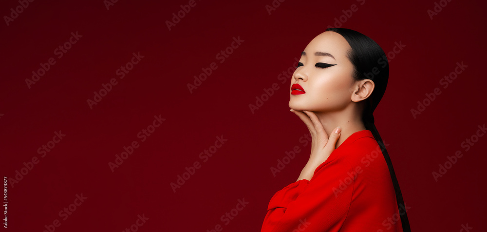 Asian beauty fashion portrait. Profile view of korean young girl with ...