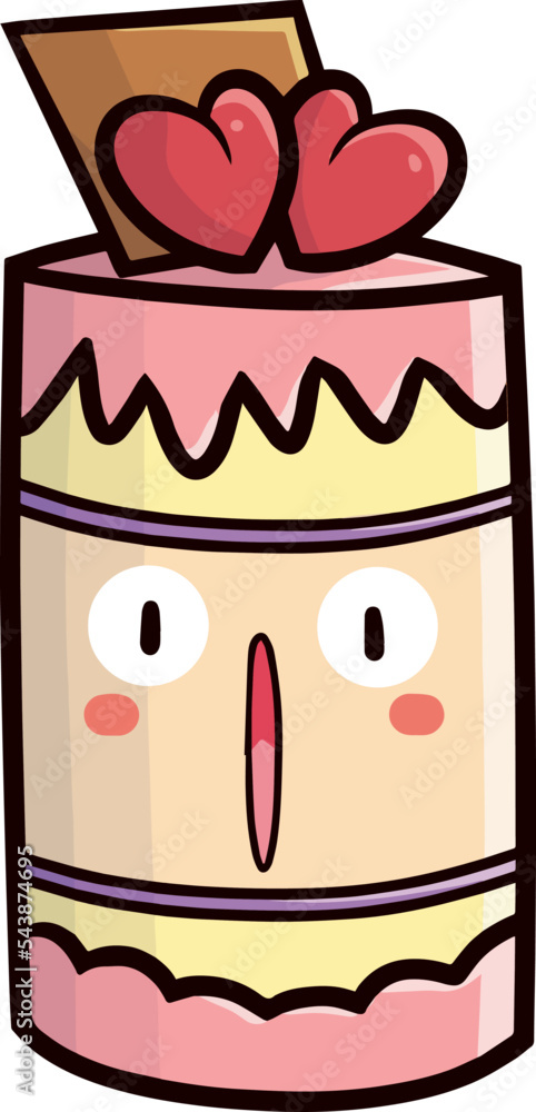 Cute tall pink romantic cake cartoon illustration Stock Vector | Adobe ...
