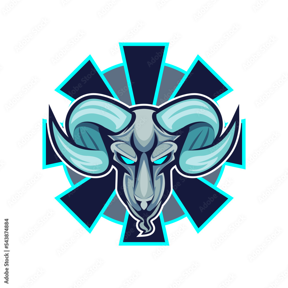 vector logo sport goat mascot illustration front view over a hexagon ...