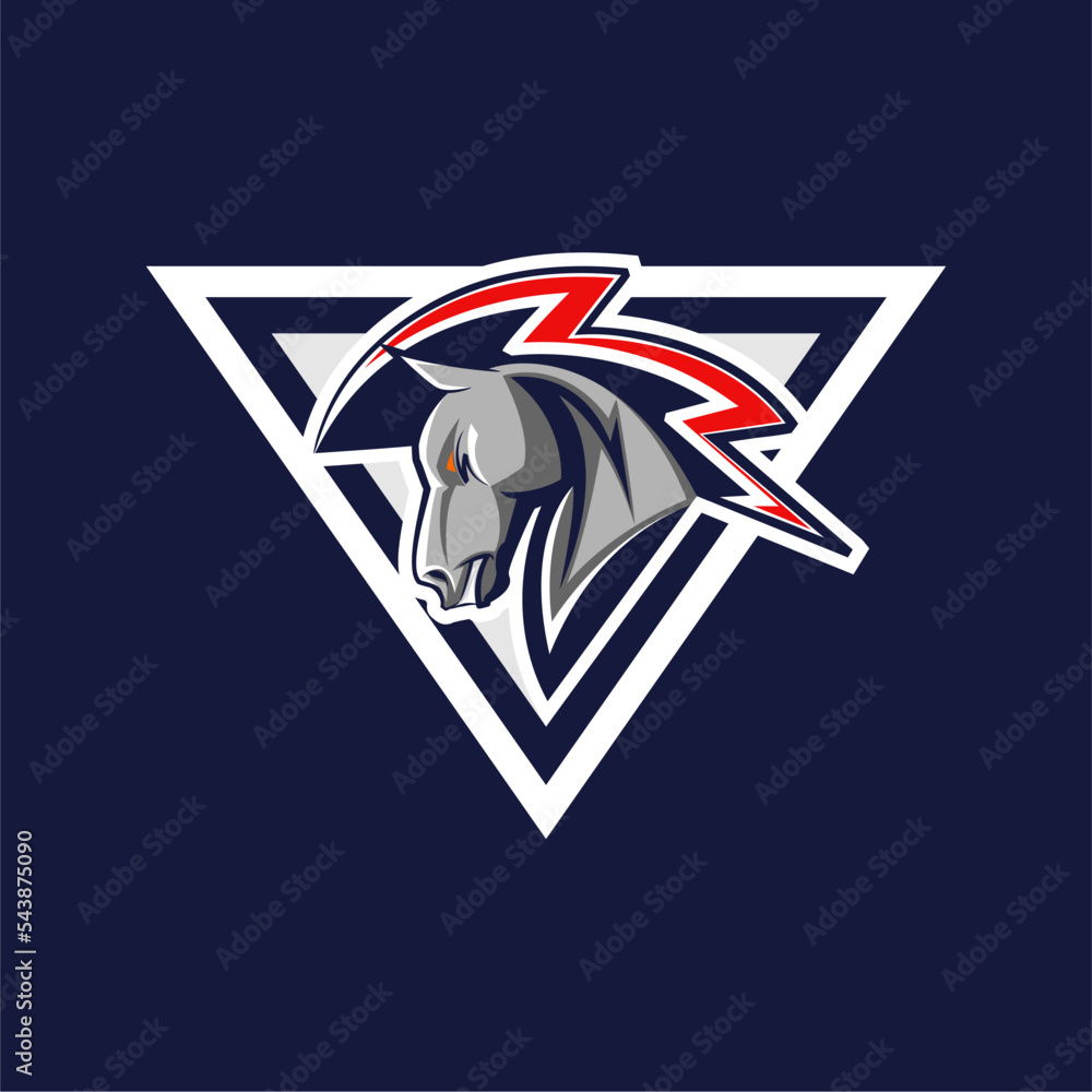 vector sport logo, horse mascot illustration side view with lightning ...