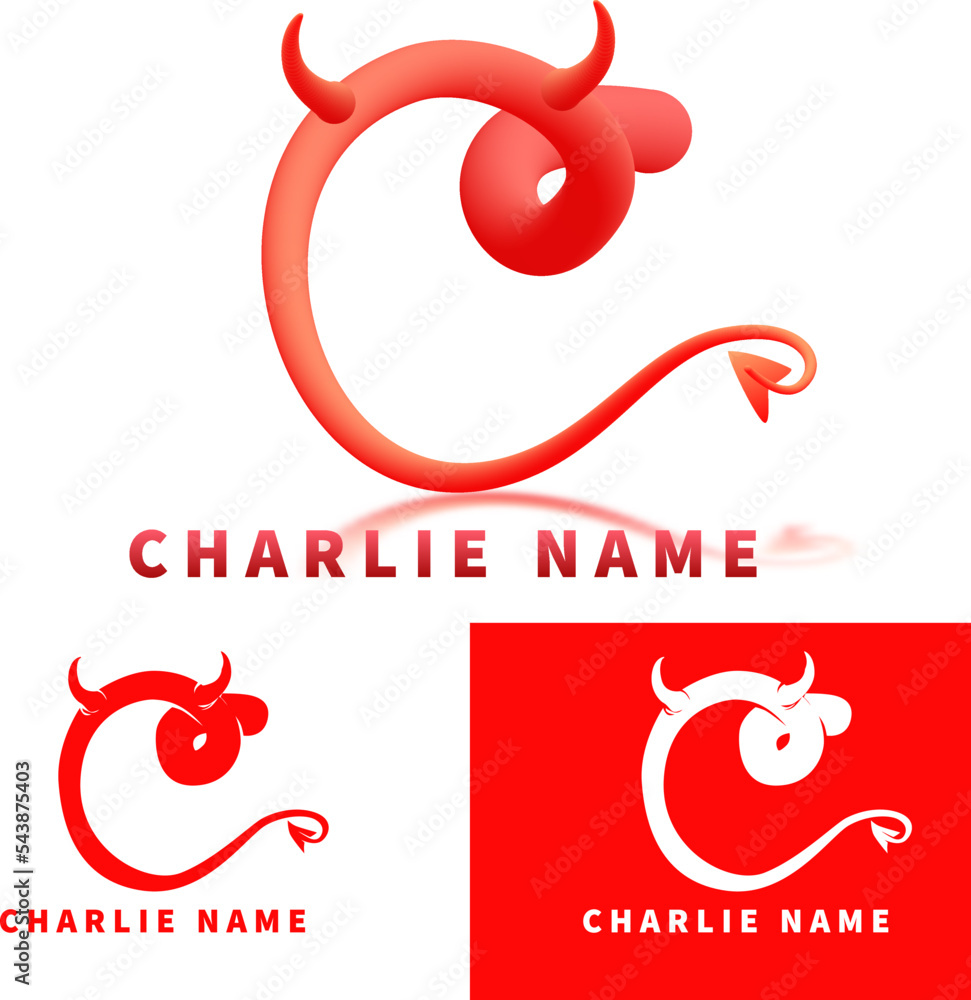 custom letter C. 3d devil form initial logo vector illustration Stock ...