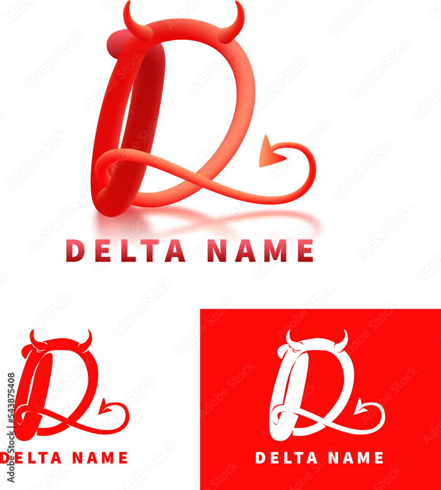 custom letter D. 3d devil form initial logo vector illustration Stock ...