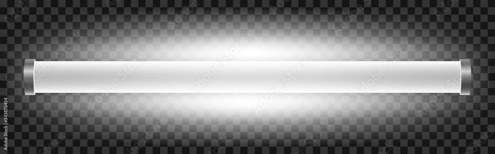 Realistic bright 3d long luminescence light lamp, white illuminated ...