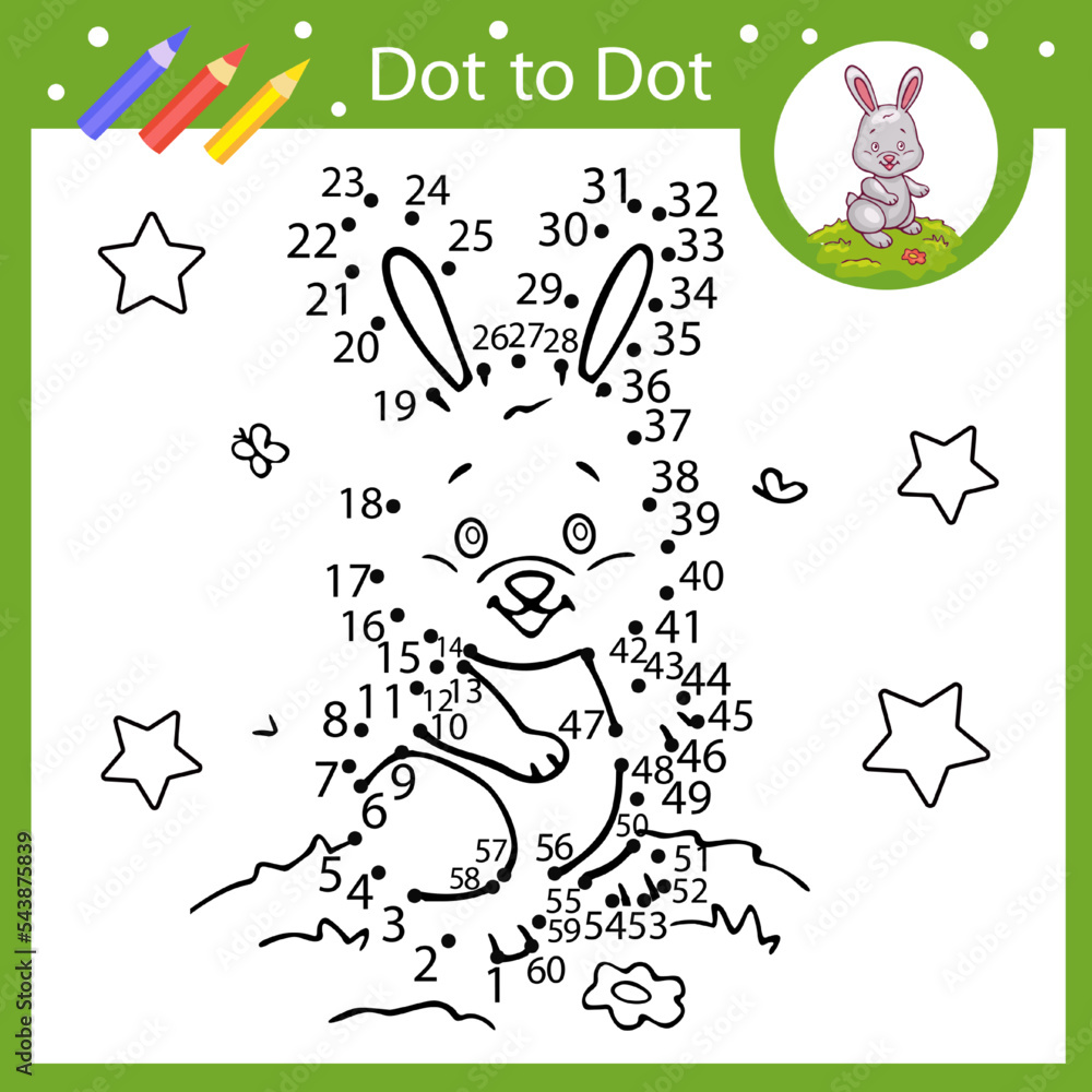 Dot to dot game. finish the image of bunny. Kids drawing riddle on ...