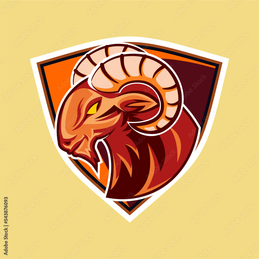vector sport logo illustration of a goat head mascot side view with big ...