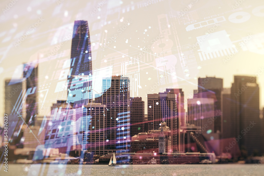 Multi exposure of abstract programming language hologram on San ...