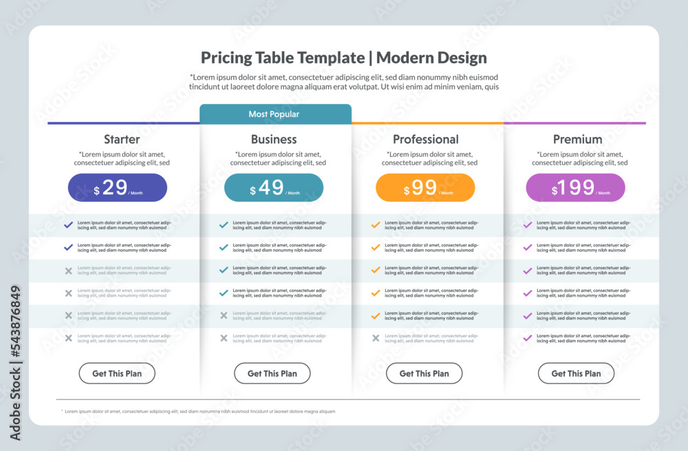 Template Design UX UI price list. Landing page website product package ...