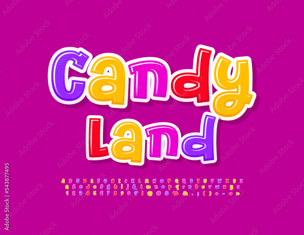 Vector playful emblem Candy Land. Funny handwritten Font. Bright Glossy ...