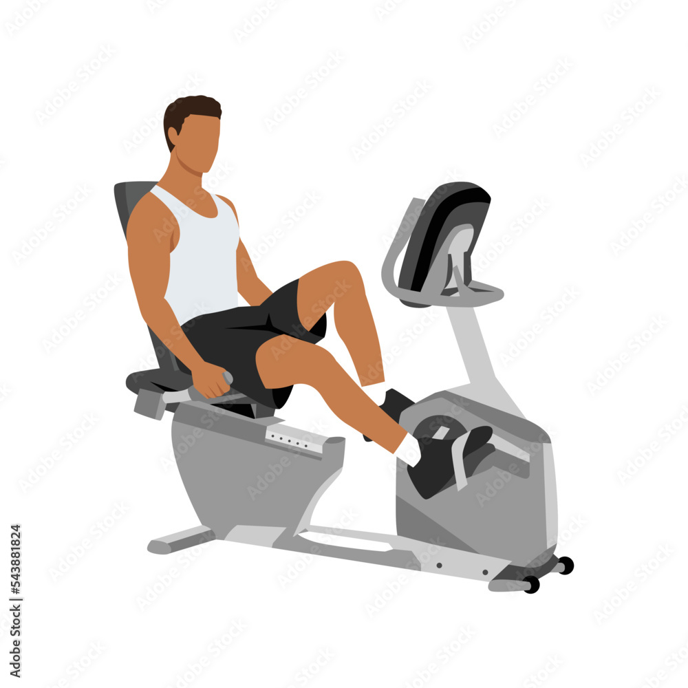 Man doing recumbent bike cardio exercise. Flat vector illustration ...