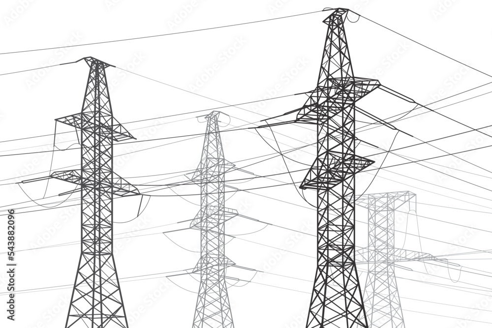 High voltage transmission systems. Electric pole. Power lines. A ...