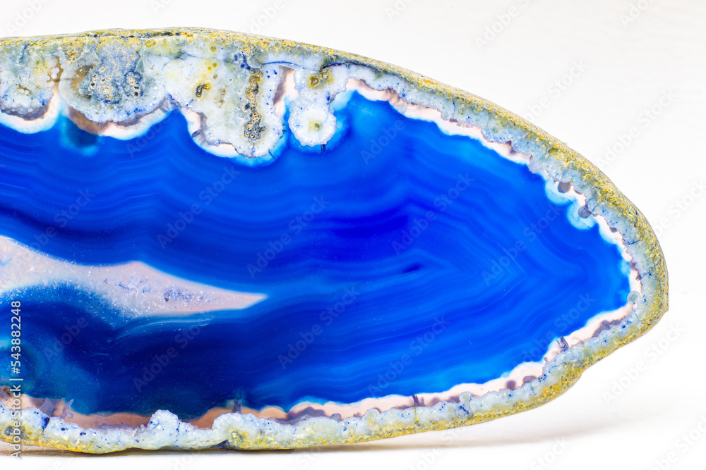 Vibrant deep blue and semi-transparent agate geode slice crystal ...