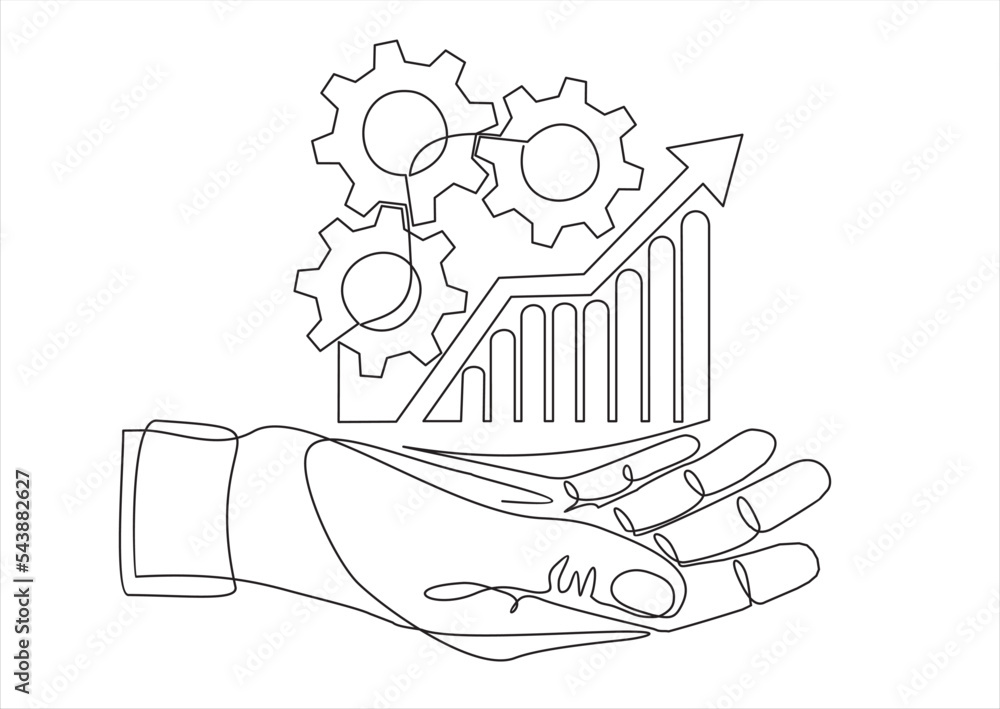 continuous line drawing of a hand showing growth graph Stock Vector ...