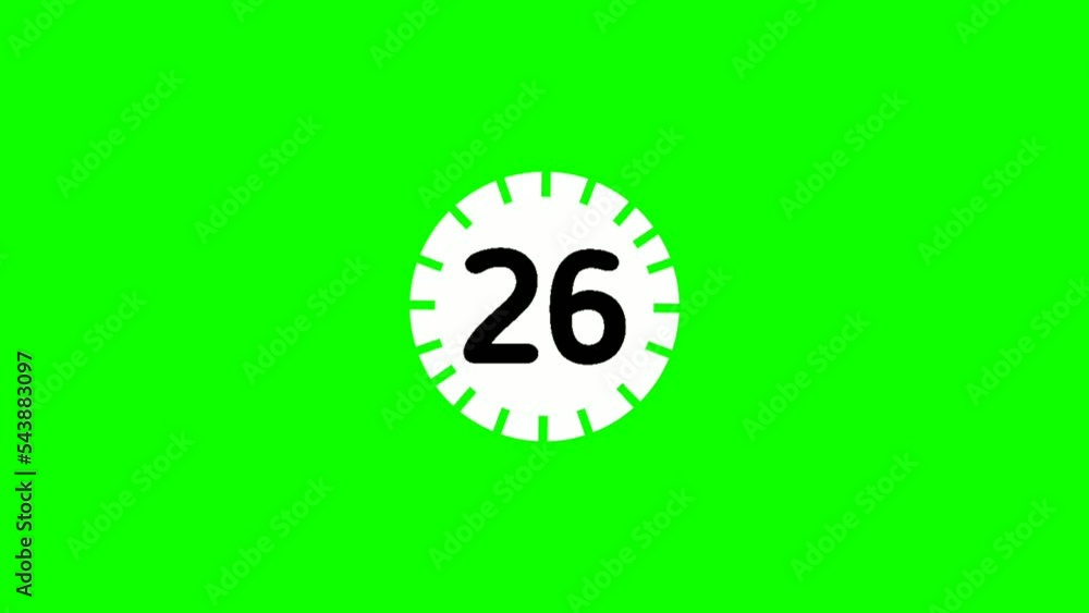 4K countdown cartoon animation number 30 to 1 on green screen ...