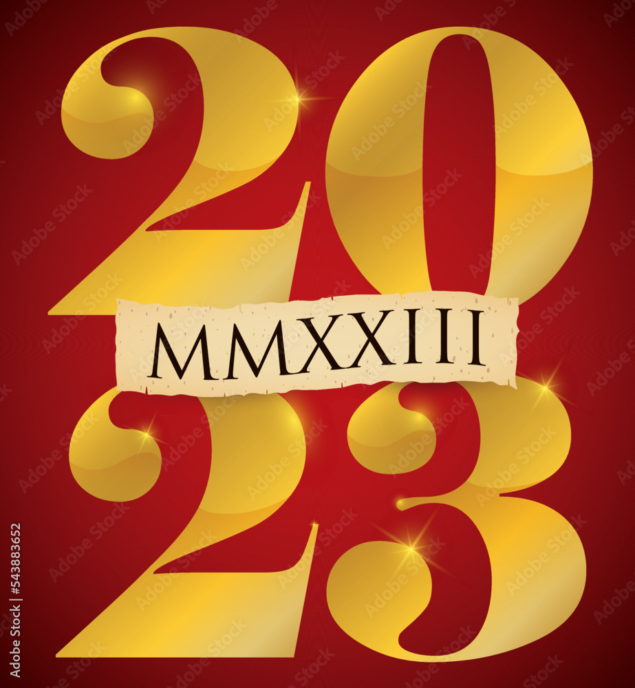 Golden Number 2023 with Roman Numerals Written in a Scroll, Vector ...