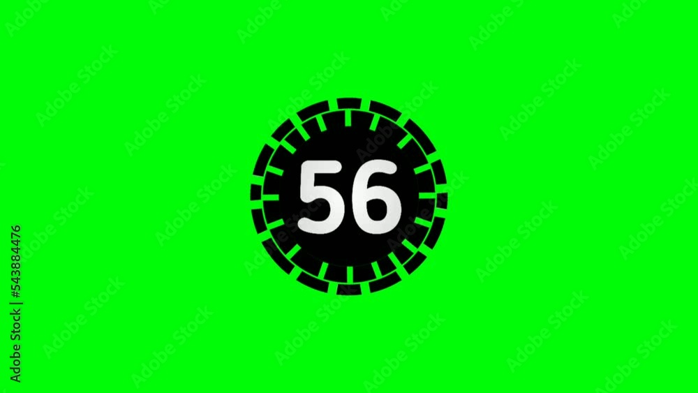 4K countdown cartoon animation number 60 to 1 on green screen ...