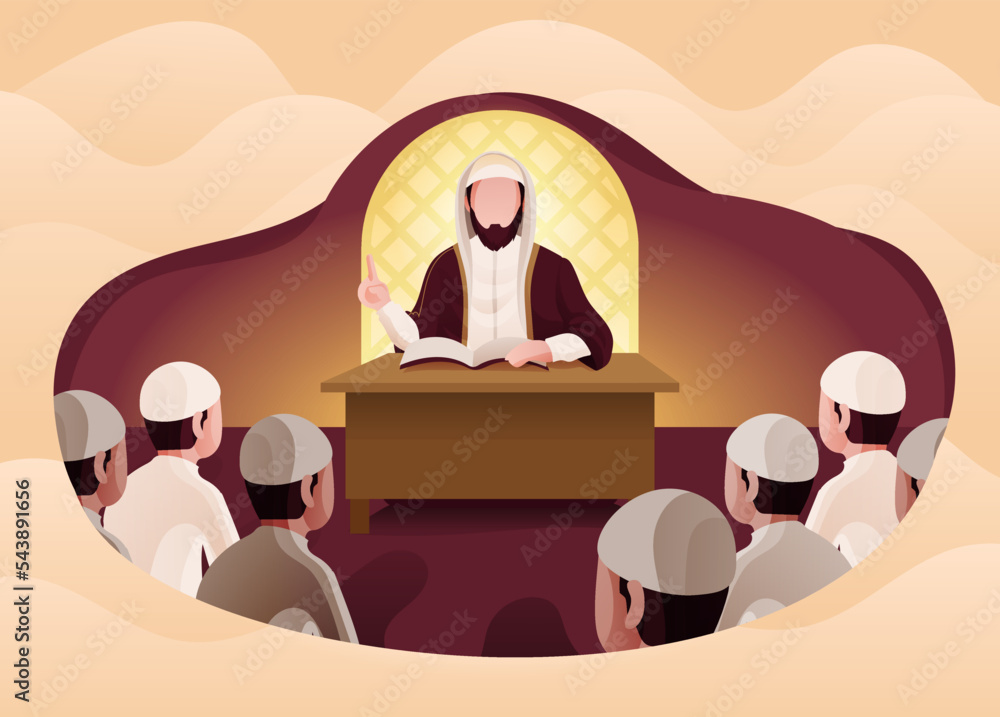 Arab Muslim or Moslem Scholar Teaching in Front of Audience in Mosque ...