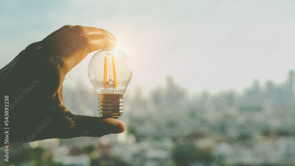 Hand holding a light bulb. concept Alternative Energy for sustainable ...