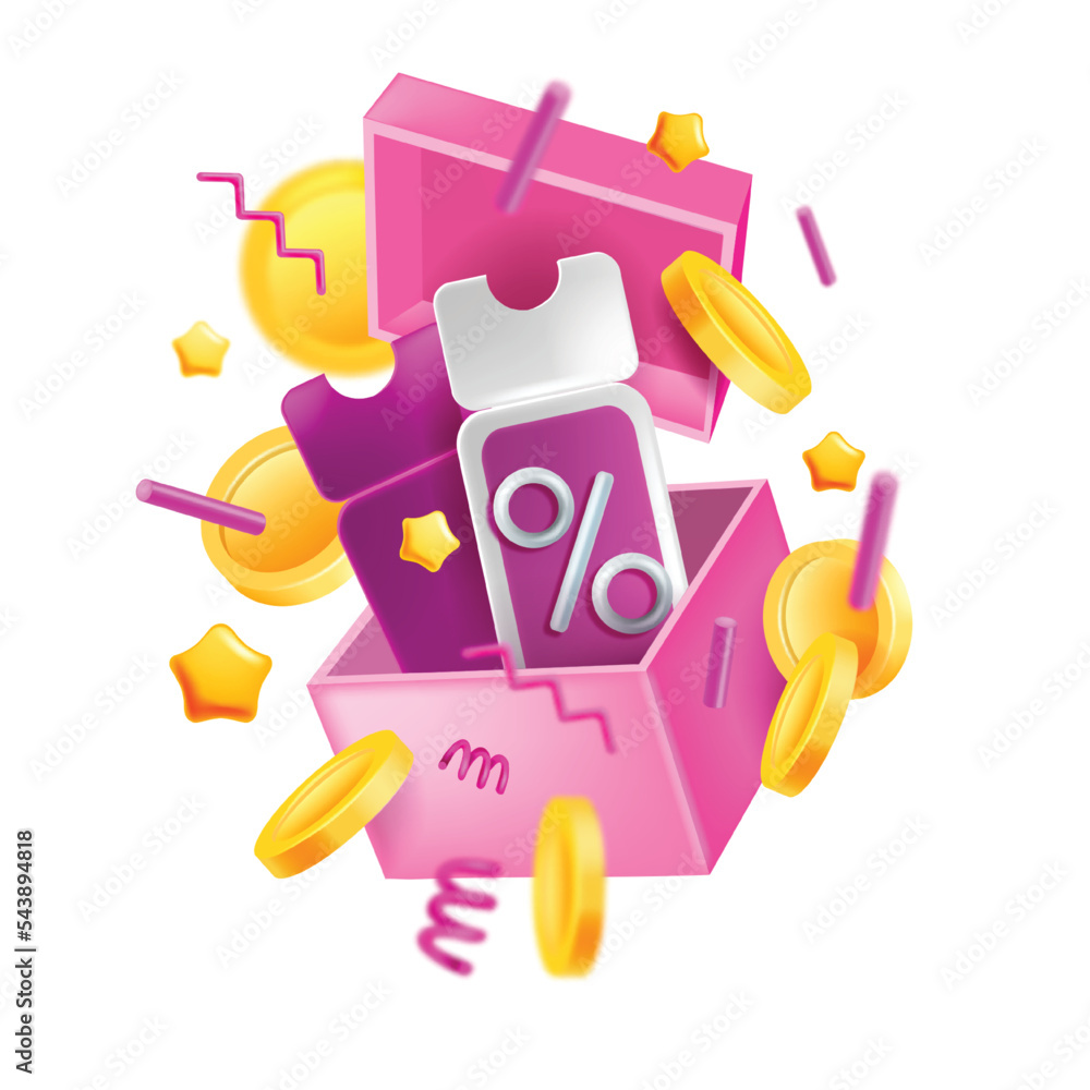 3D bonus gift box, flying golden coins, holiday party cashback deposit ...