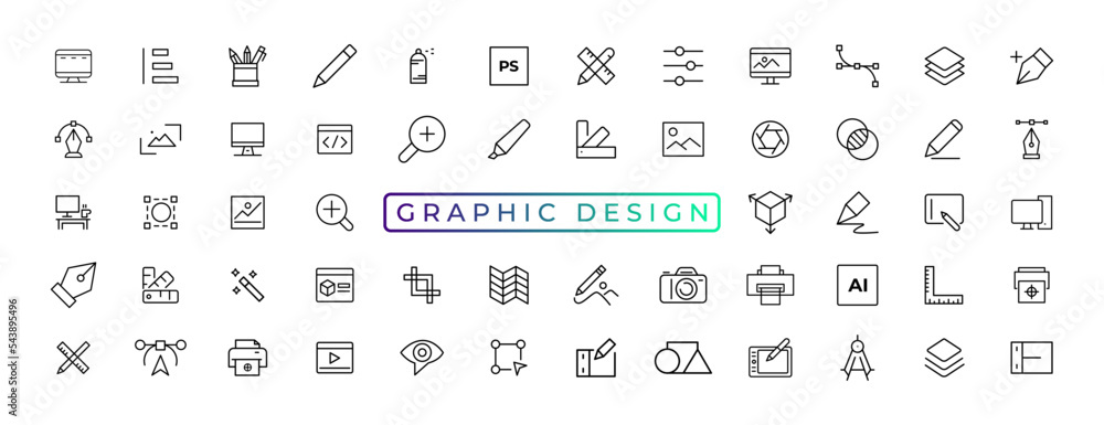Set of thin line icons of graphic design. Simple linear icons in a ...