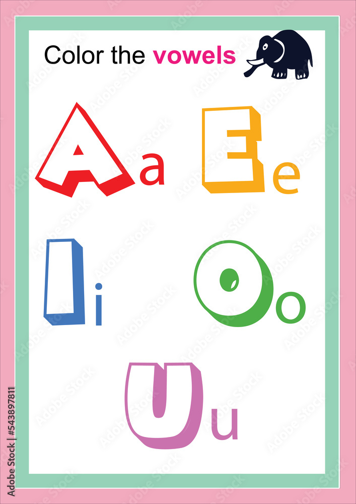 English vowel worksheet for kids. Learn and practice vowels, a, e, I, o ...