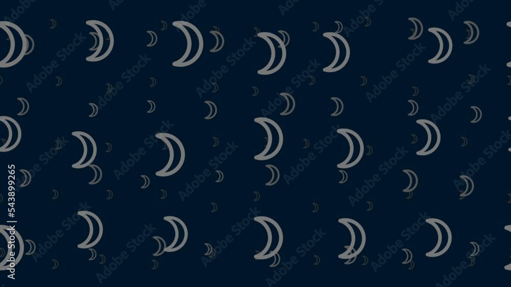Moon astrological symbols float horizontally from left to right. Parallax fly effect. Floating ...