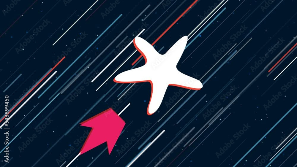 Starfish symbol flies through the universe on a jet propulsion. The ...