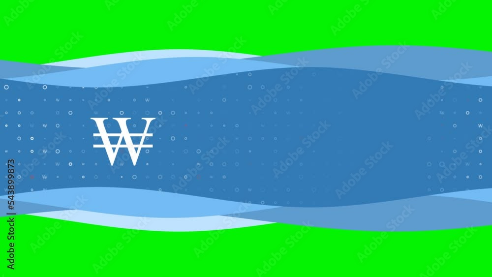 Animation of blue banner waves movement with white Korean won symbol on ...