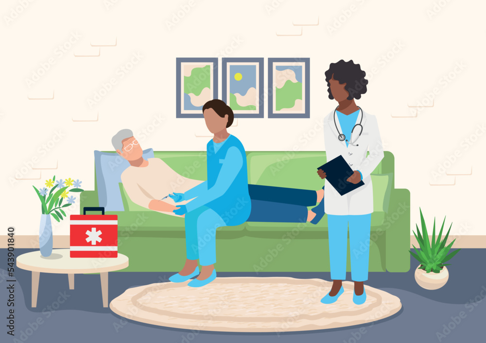 Paramedics provide medical care to an elderly patient at home. Call an ...