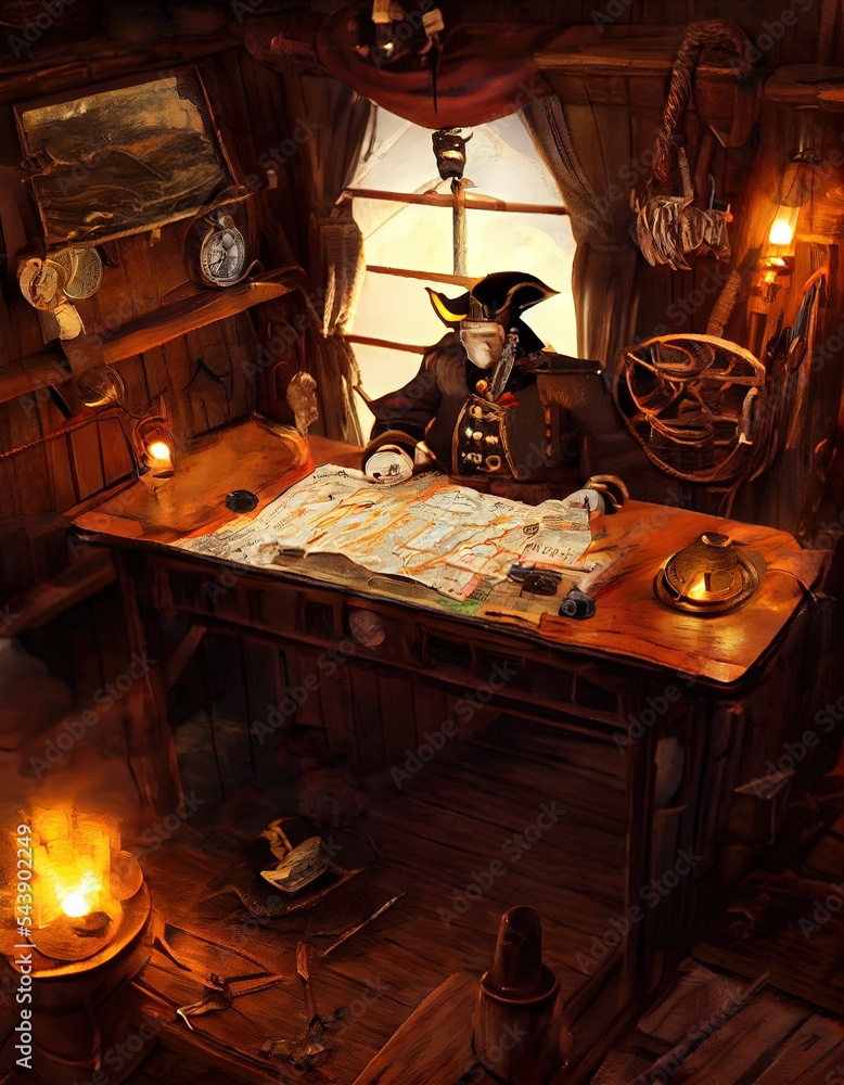 Inside a pirate ship Stock Illustration | Adobe Stock
