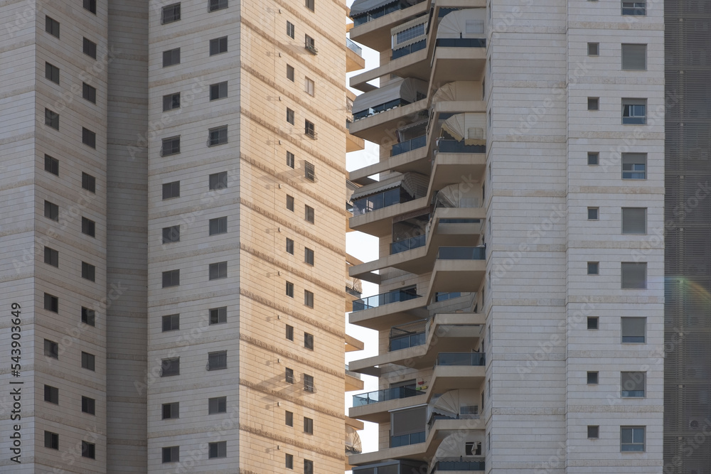 Typical israel architecture, modern Apartments building facade with ...