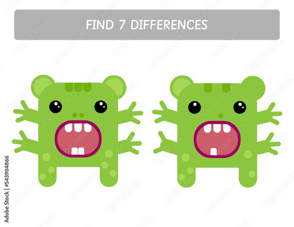 Find seven differences between two green monsters worksheet for ...