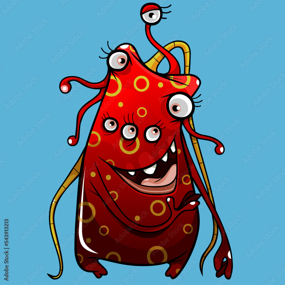 cartoon funny multi eyed creature of red color in circles Stock Vector ...