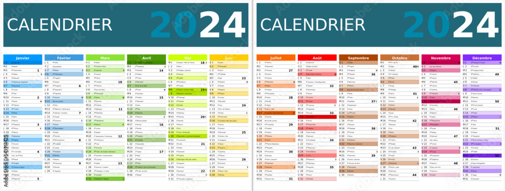 Calendrier 2024 12 mois au format 320 x 420 mm recto verso entièrement ...