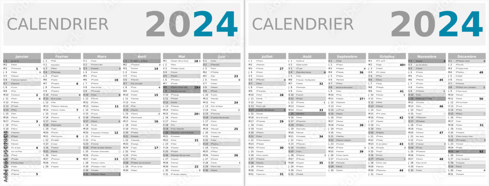 Calendrier 2024 12 mois au format 320 x 420 mm recto verso entièrement ...
