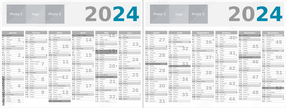 Calendrier 2024 12 mois au format 320 x 420 mm recto verso entièrement ...